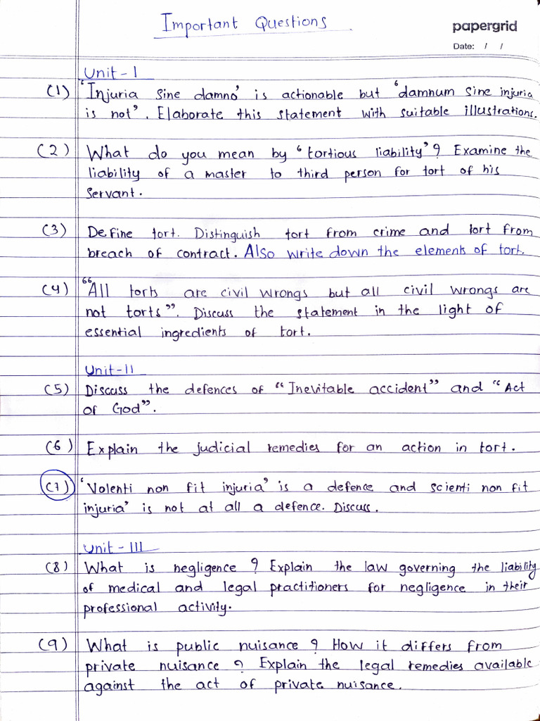 IMP. Que. 4th sem | PDF | Tort | Civil Law (Legal System)