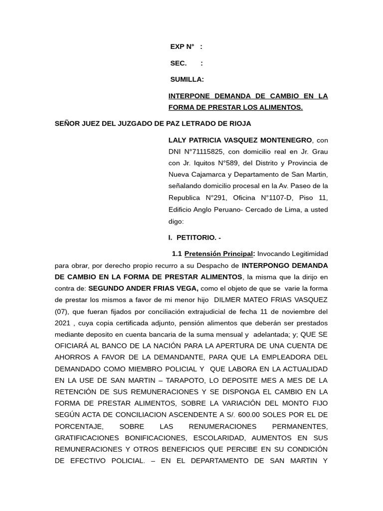Demanda de Alimentos Laly | PDF | Pensión alimenticia