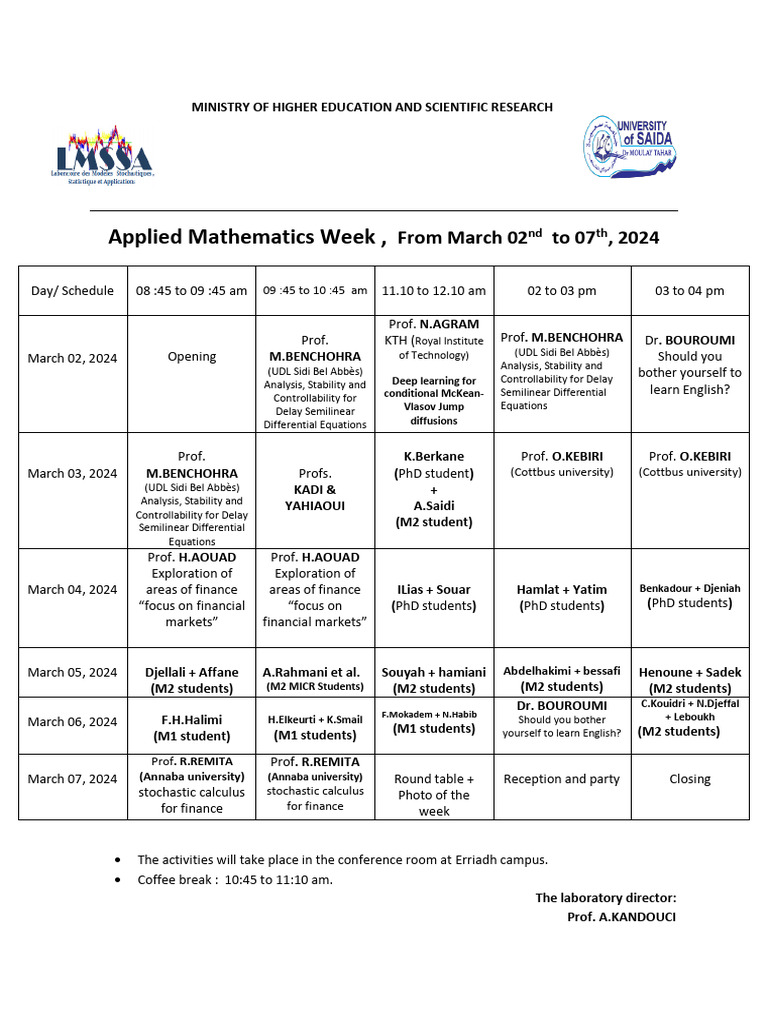 Applied Mathematics Week 2024 Schedule | PDF | Applied Mathematics ...