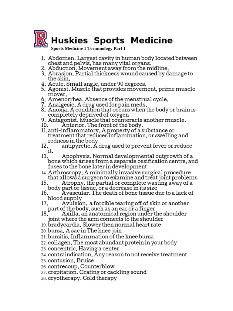 Sports Med Terms | PDF | Knee | Bone