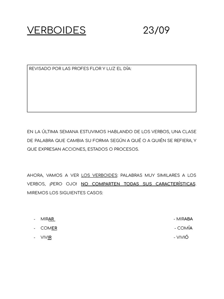 Verboides, El Infinitivo - Actividades | PDF | Lingüística | Mecánica ...