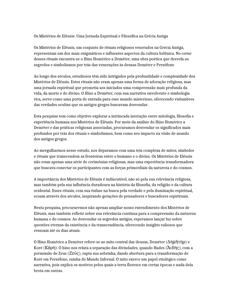 Mistérios de Elêusis e a Mitologia Grega | PDF | Science | Mitologia grega