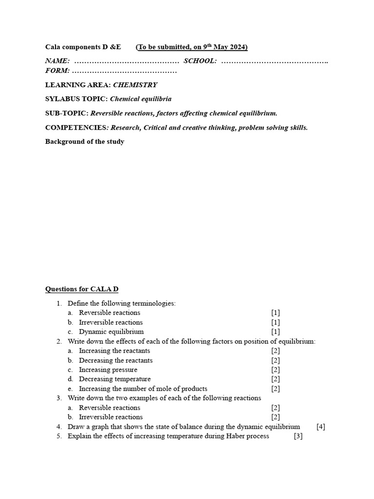 Cala Component D & e Chemistry | PDF | Oxide | Stoichiometry