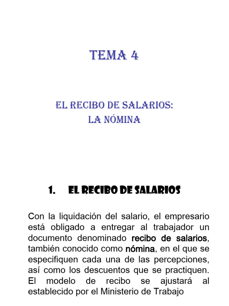 Tema 4 El Recibo de Salarios La Nomina | PDF | Cheque de pago | Salario