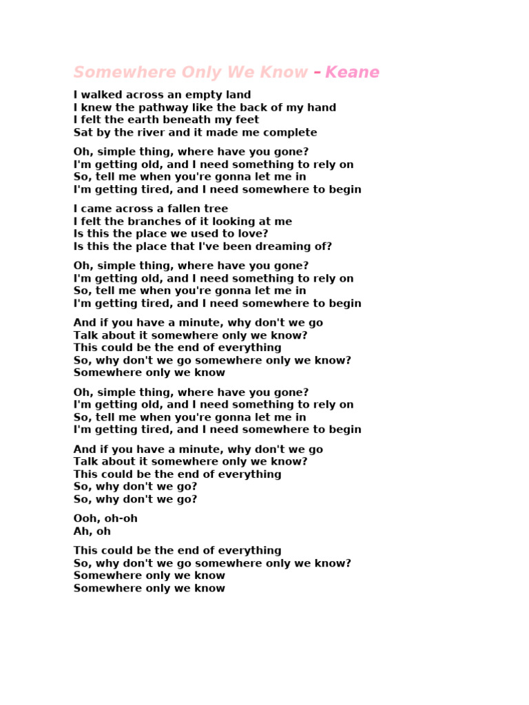 Somewhere Only We Know – Keane | PDF