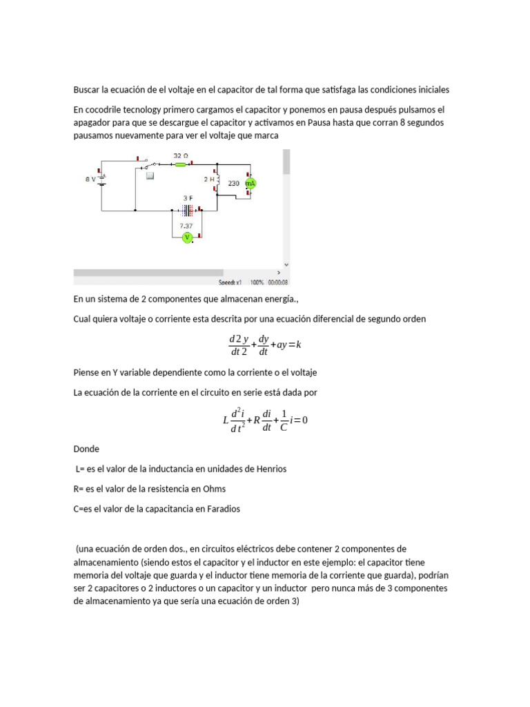 Aplicacion de ecuaciones diferenciales Segundo Orden Serie RLC Florencio Canche | PDF ...