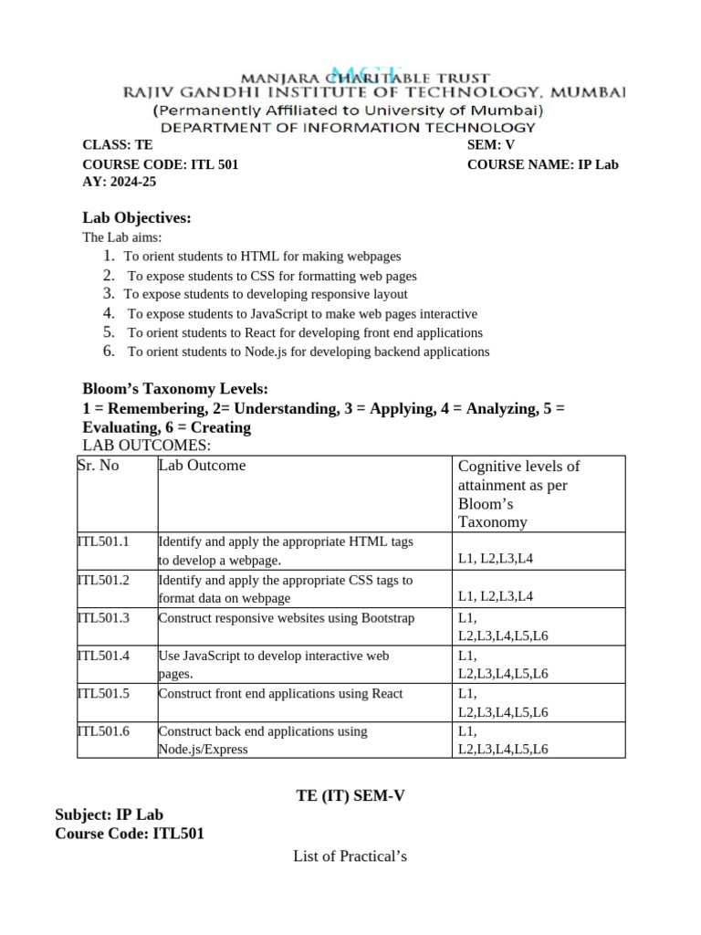 Ip Lab Manual - Final - 2024 | PDF | Software Engineering | Computer ...