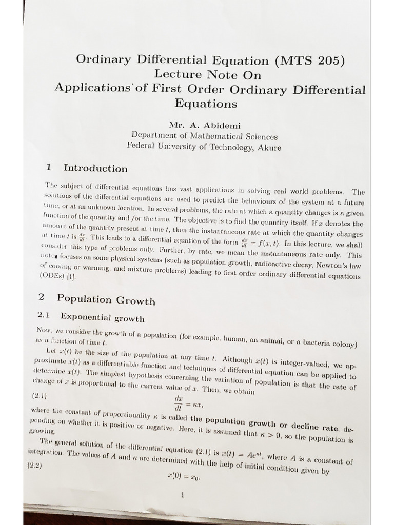 Application of First Order ODE | PDF