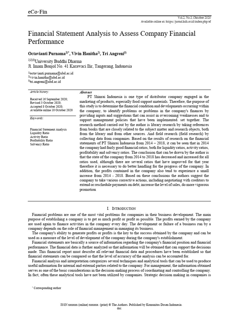 Financial Statement Analysis to Assess Company Financial Performance ...