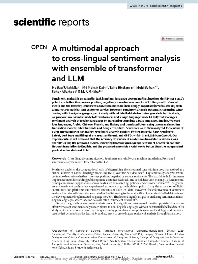A Multimodal Approach To Cross-Lingual Sentiment A | PDF | Cognitive Science | Linguistics