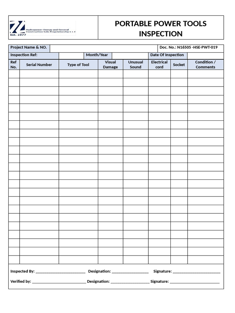 Portable Power Tools Checklist | PDF