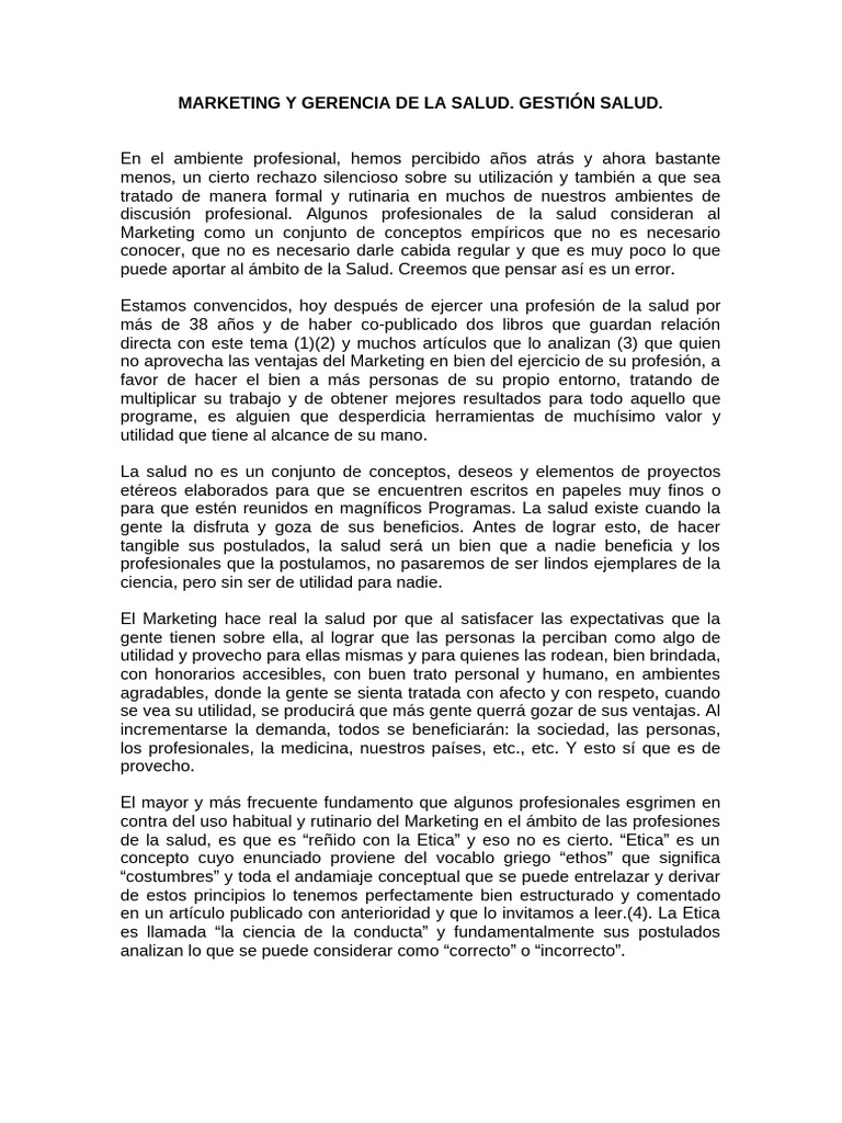 MARKETING Y GERENCIA DE LA SALUD | PDF | Marketing | Calidad (comercial)