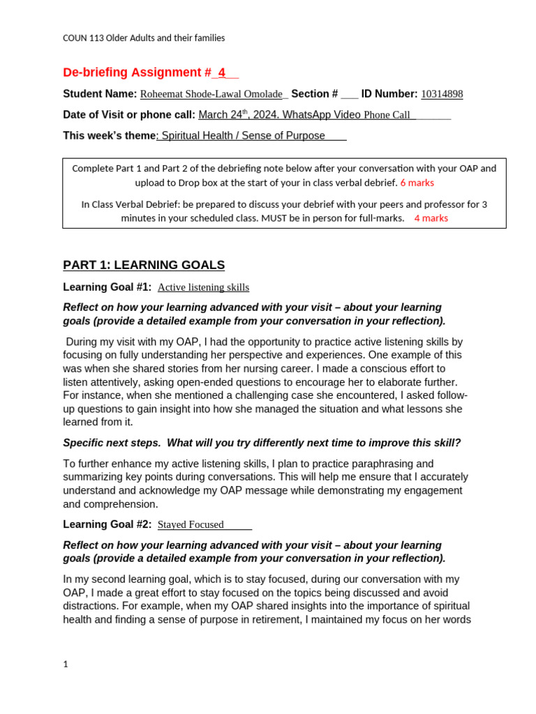 Forth De-briefing Assignment Template | PDF | Conversation | Empathy