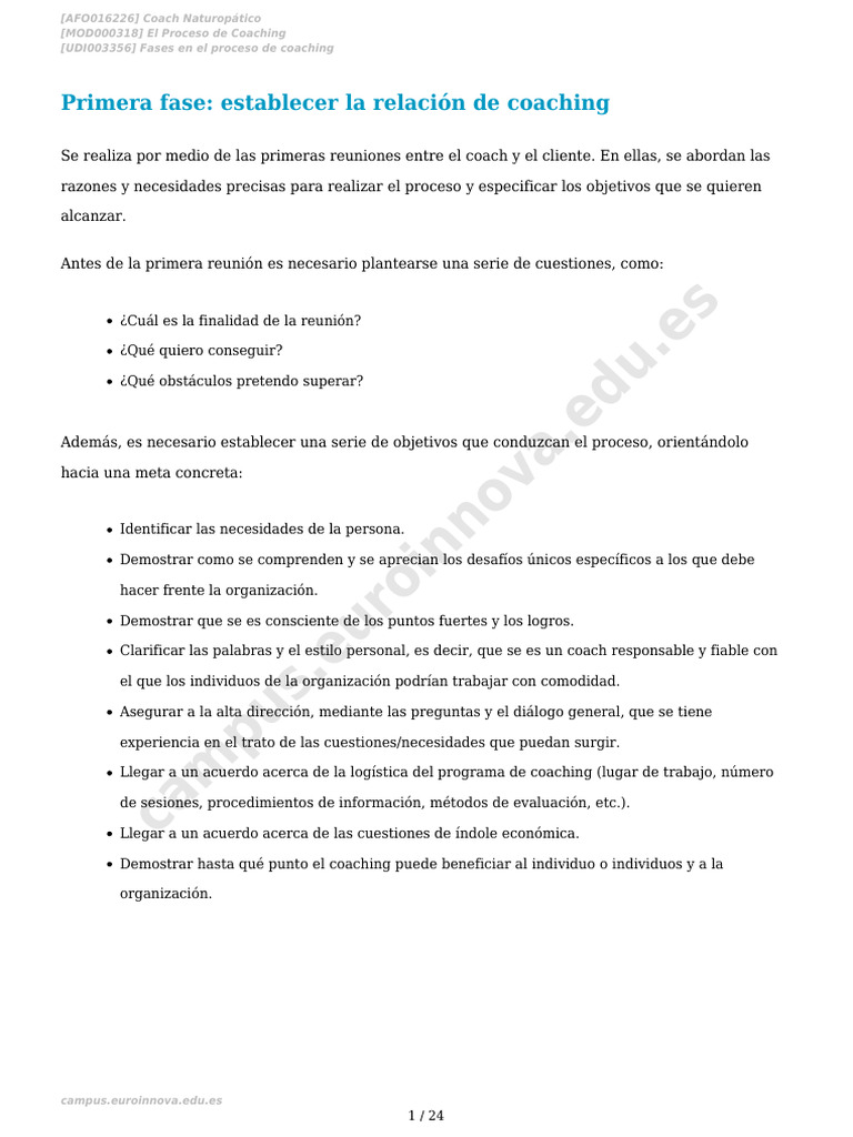 Fases en el proceso de coaching | PDF | Evaluación