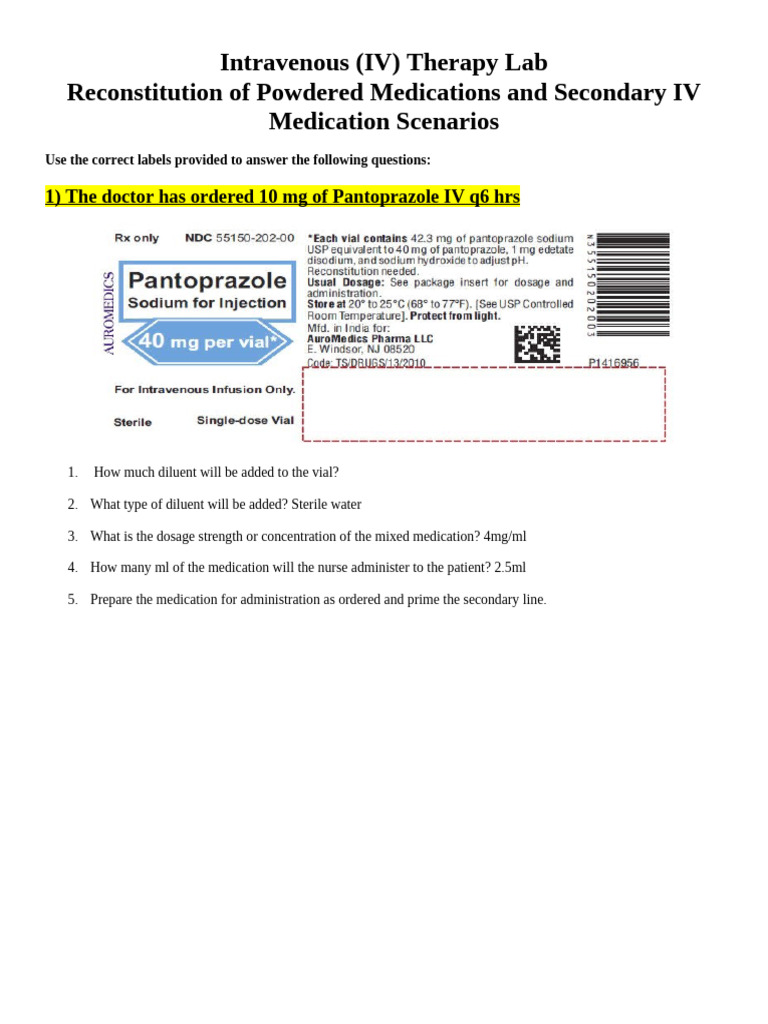 IV Therapy: Medication Reconstitution Guide | PDF | Wellness