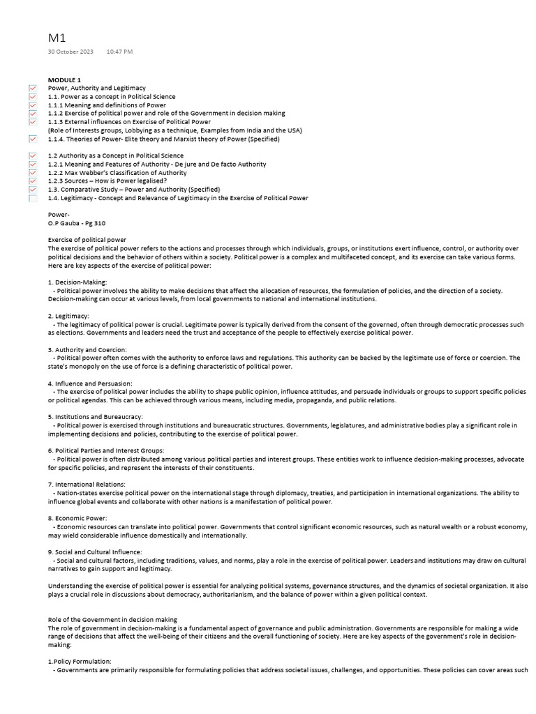 Political Science Notes | PDF | Antonio Gramsci | Marxism