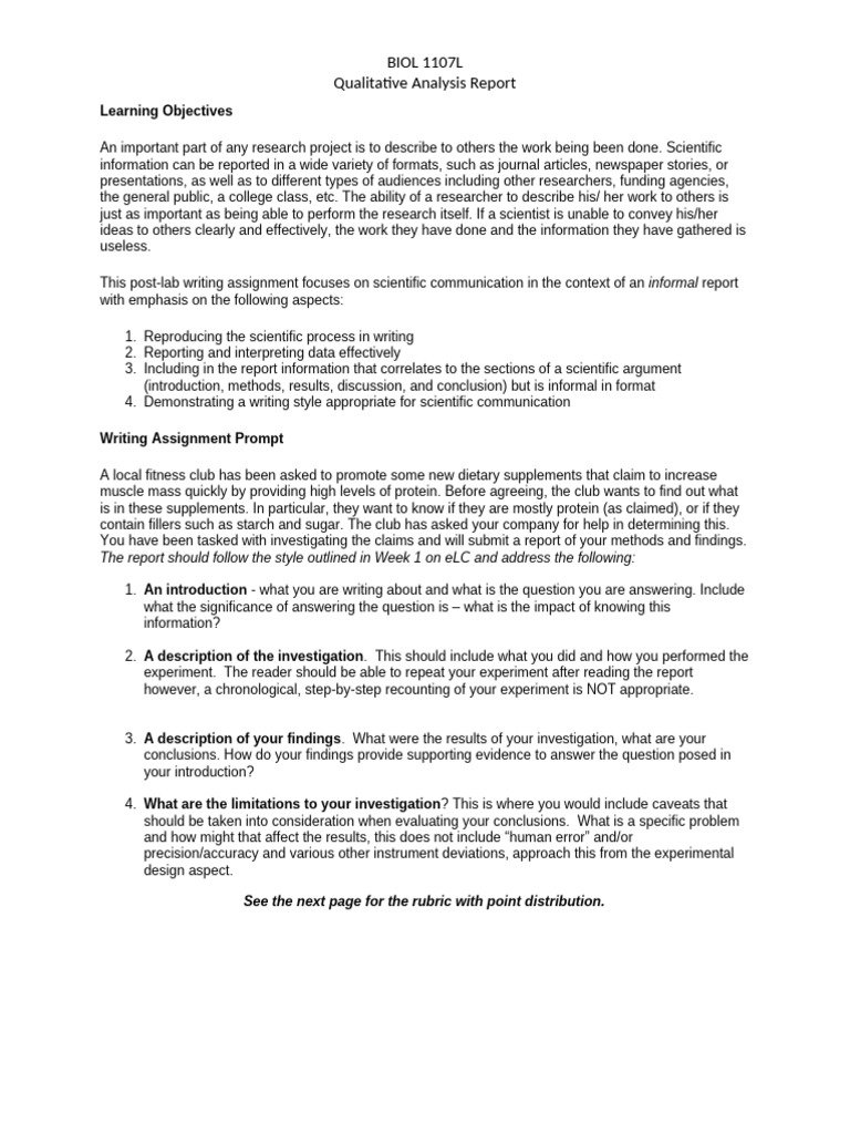 BIOL 1107L Qual Analysis Report | PDF | Information | Accuracy And ...