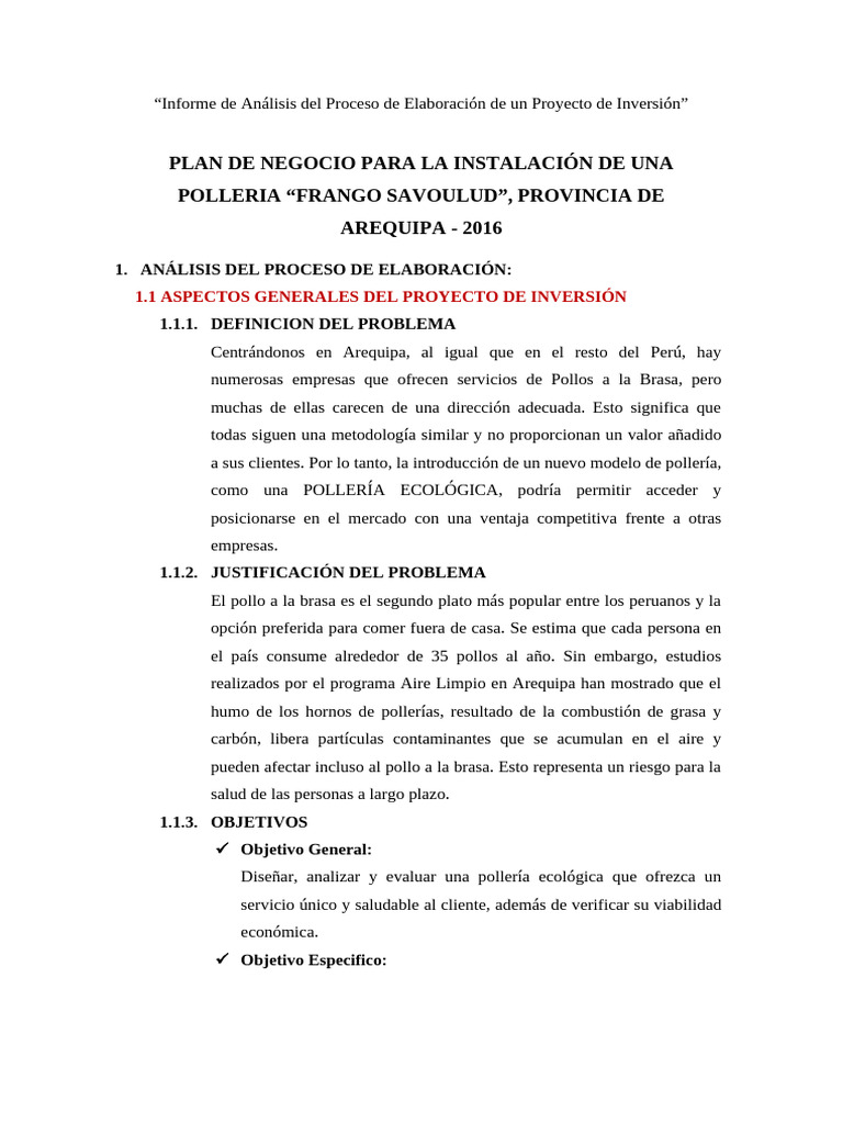 Plan de Negocio - Polleria | PDF | Business | Plan de negocios