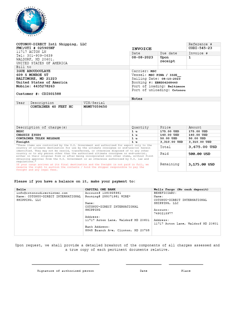 Invoice EBKG062684401 | PDF | Cargo | Freight Transport