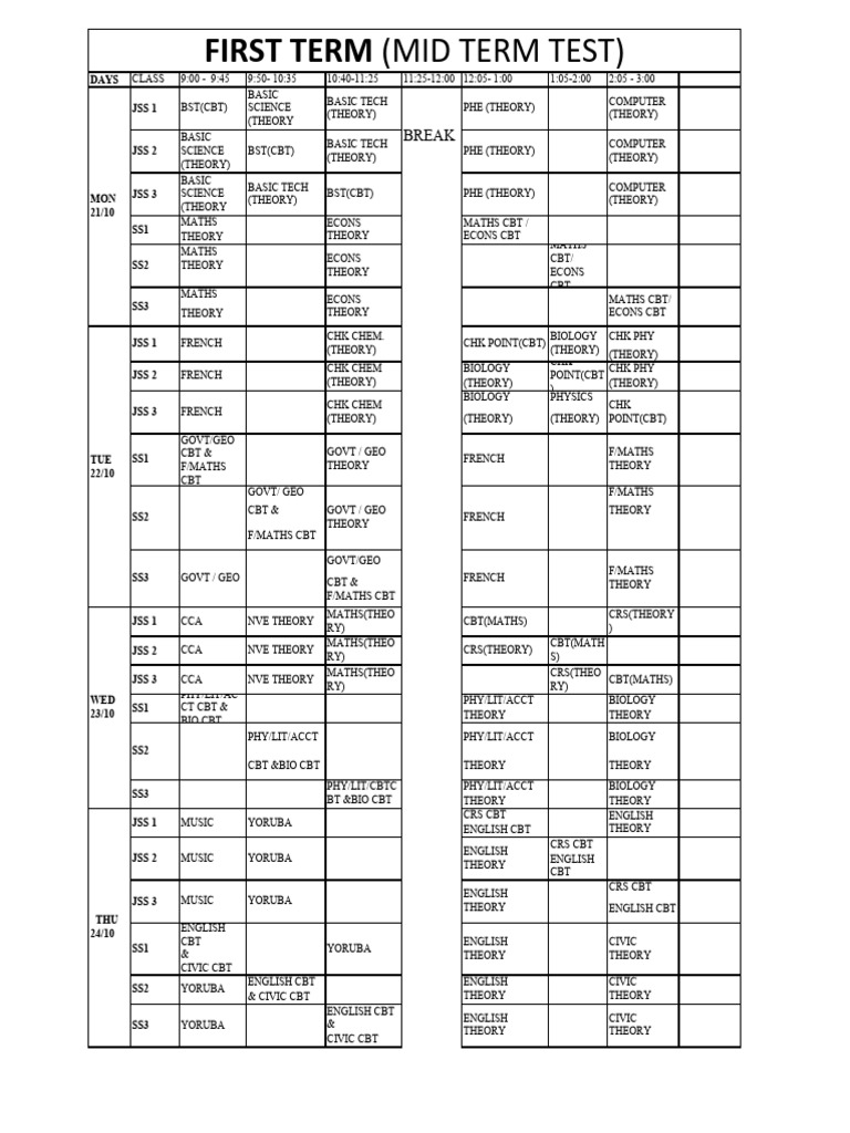 MD Term Time Table | PDF | Teaching Methods & Materials
