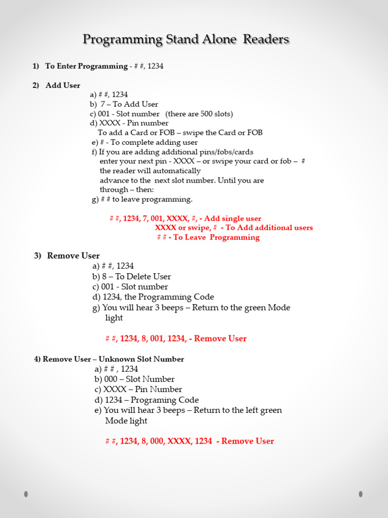 Programing a Stand Alone Reader | PDF | Personal Identification Number | Computing