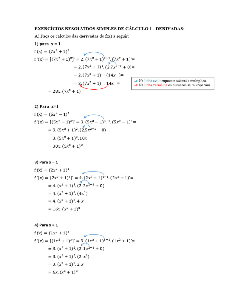 Exercícios Resolvidos Cálculo 1 - de DERIVADAS | PDF