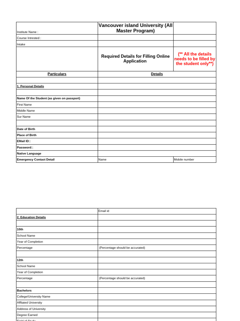 VIU - Applicaton Form - Masters Program | PDF