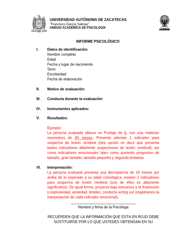 Informe Psic. Bender Infantil | PDF | Salud y bienestar