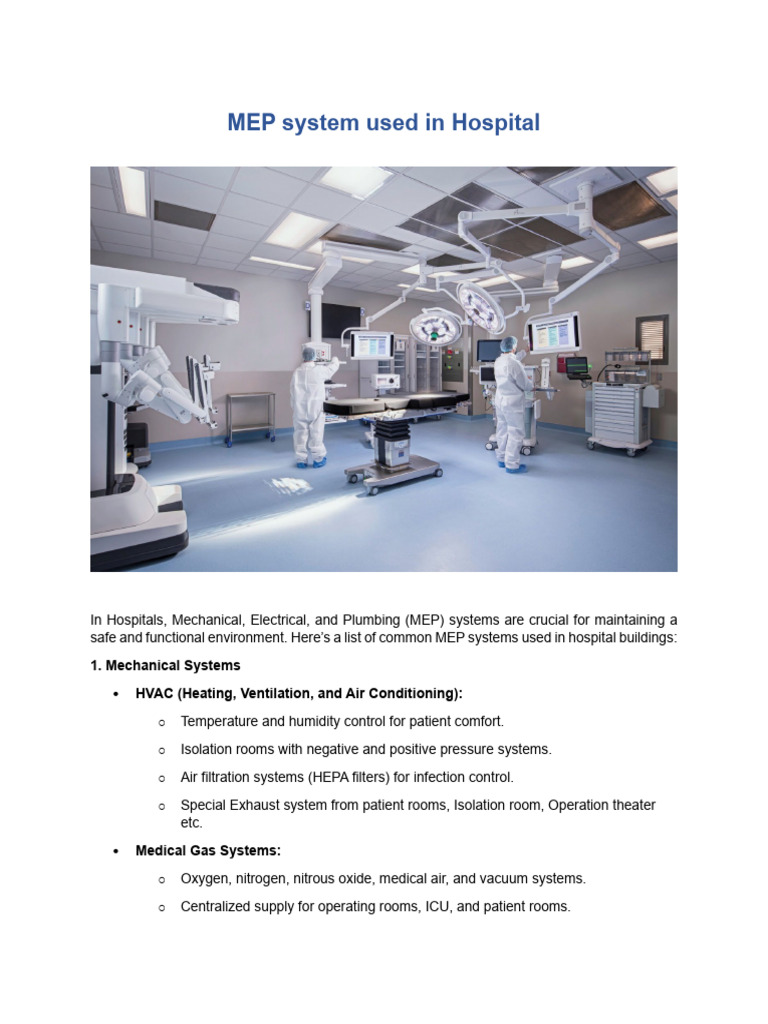 MEP System Used in Hospital-1 | PDF | Operating Theater | Sterilization ...