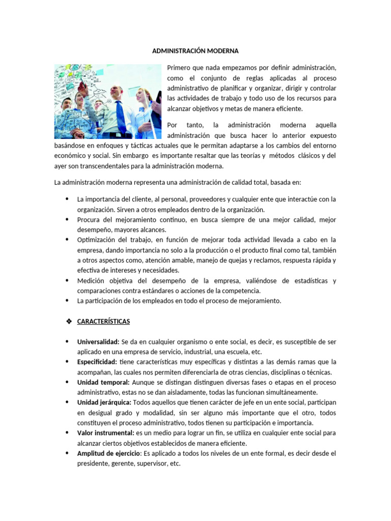 Características de la Administración Moderna | PDF | Business | Calidad ...
