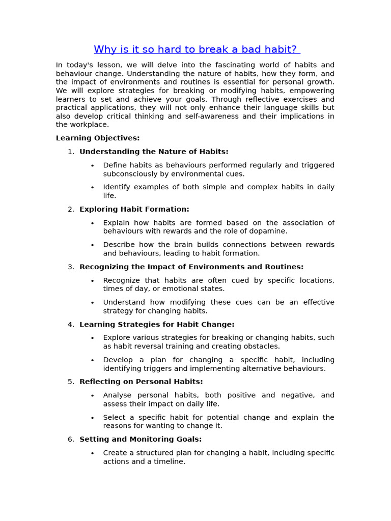 Why Is It So Hard To Break A Bad Habit | PDF | Habits | Learning