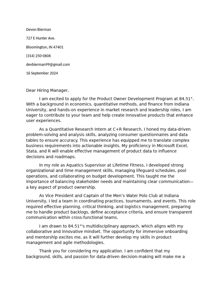 Devon Bierman 727 E Hunter Ave. Bloomington, IN 47401 (314) 250-0606 16 ...