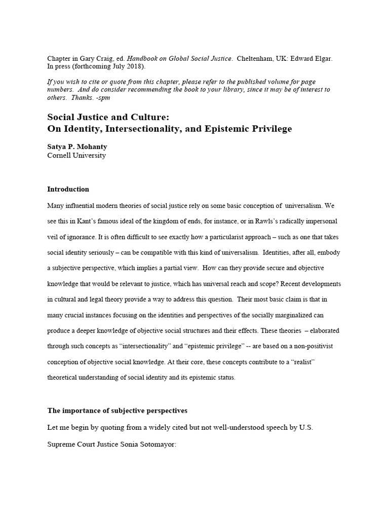 Mohanty - Identity, Intersectionality, and Epistemic Privilege | PDF ...