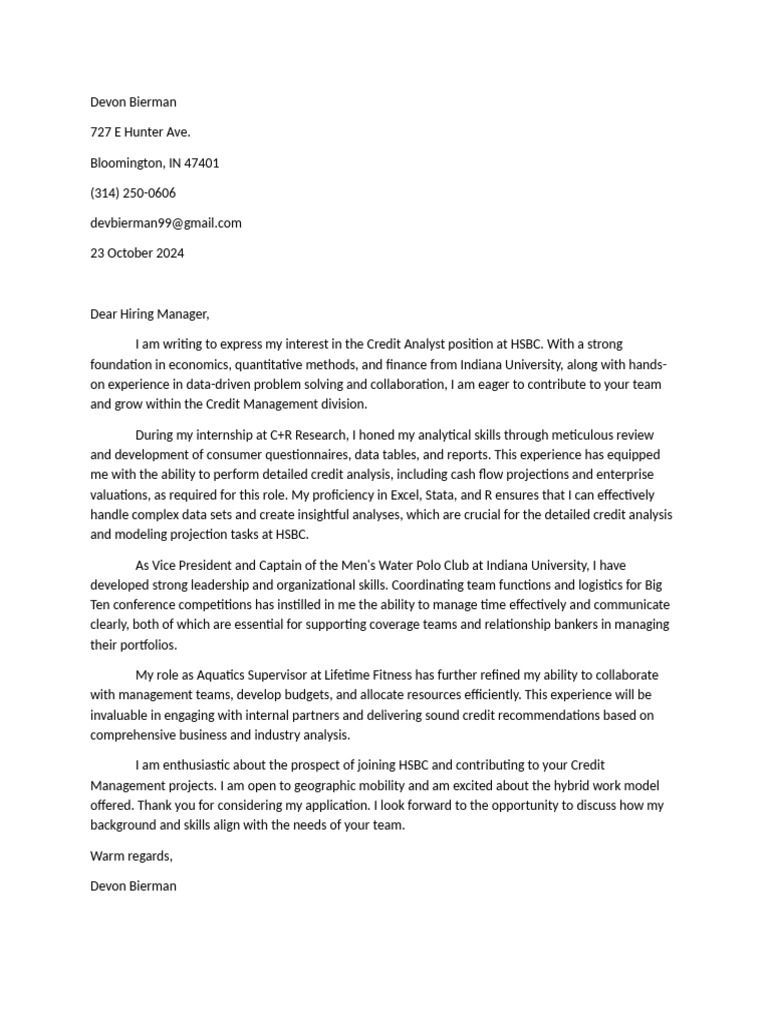 HSBC Letter | PDF | Career & Growth