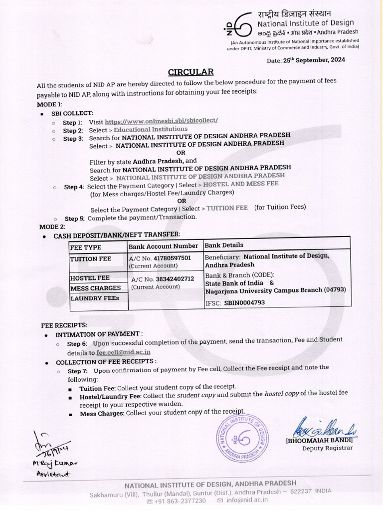 Circular on Fee Payment | PDF