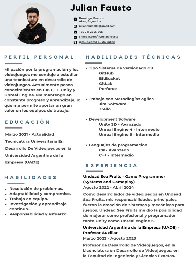 CV Julian Alejandro Fausto | PDF | Videojuegos | Desarrollo de software