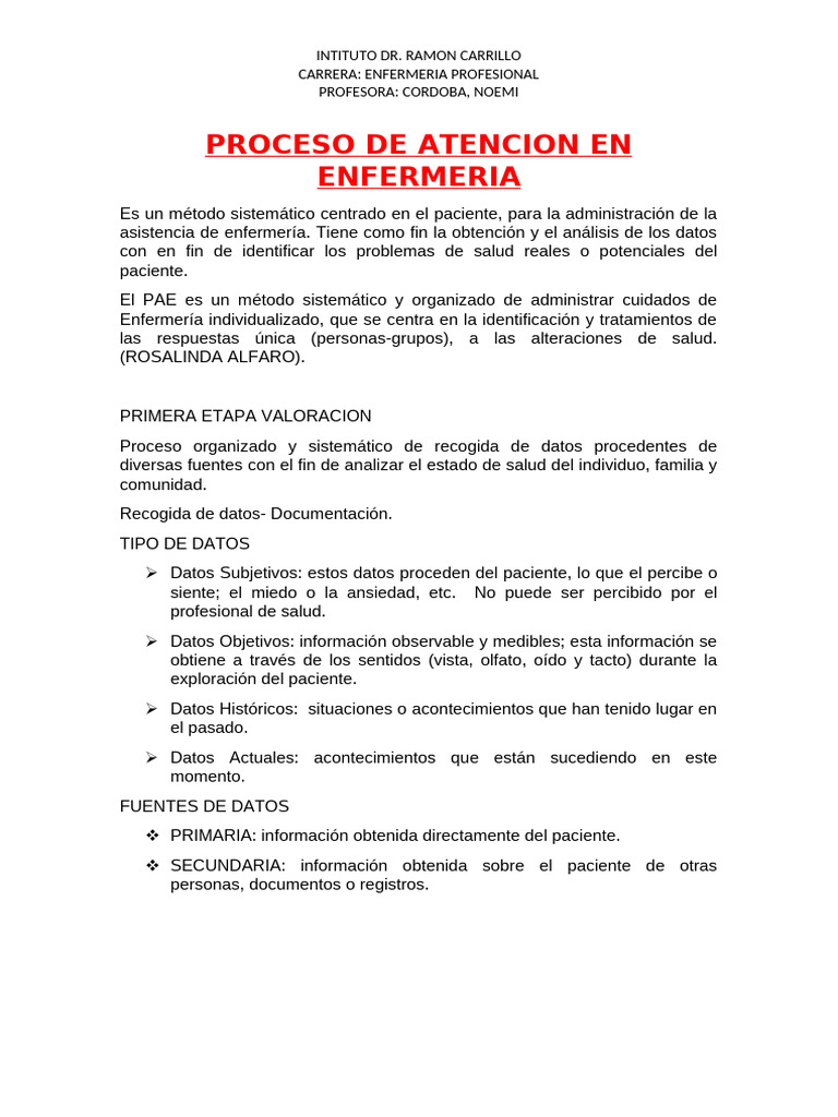 Proceso de Atencion en Enfermeria Noemi | PDF | Enfermería | Diagnostico medico