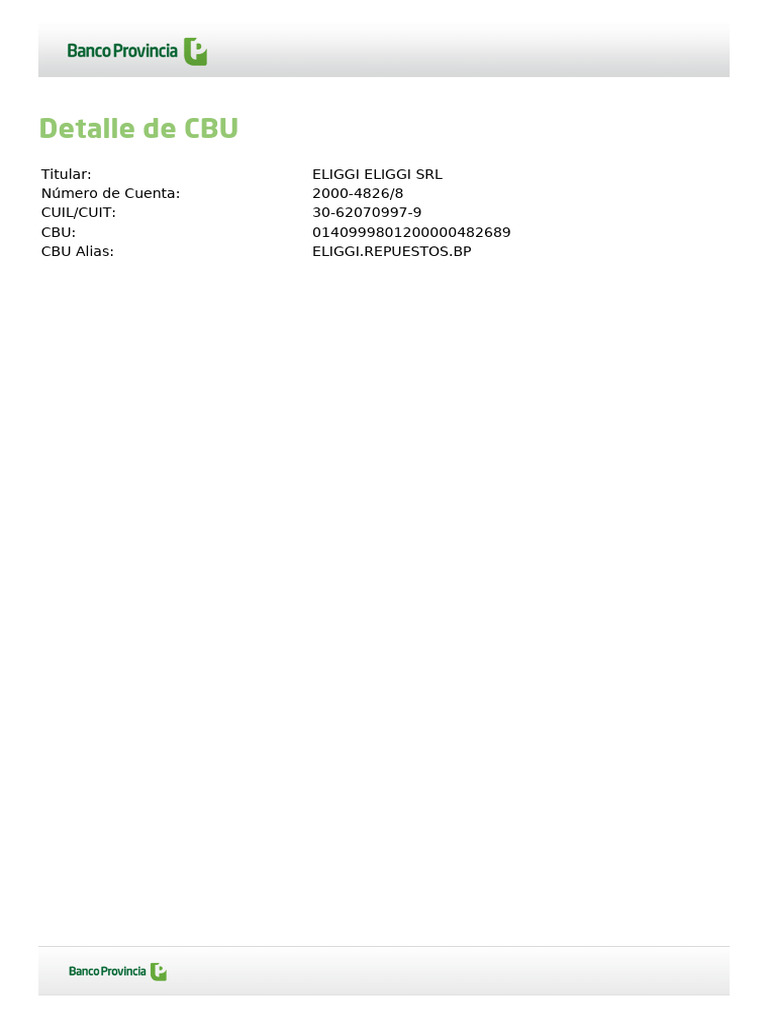 Detalle CBU Bco Prov. | PDF