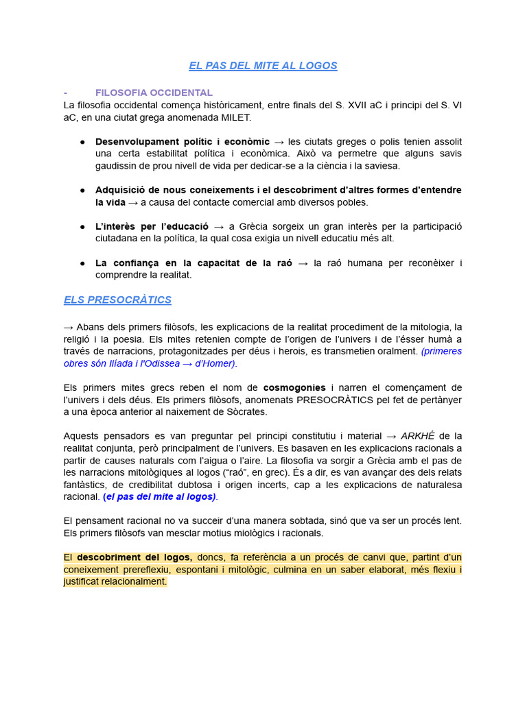 El pas del mite al logos | PDF