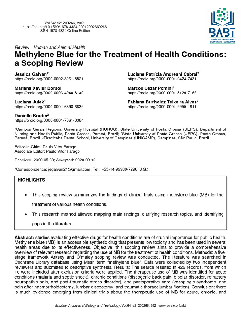 Methylene Blue For The Treatment of Heal | PDF | Systematic Review ...