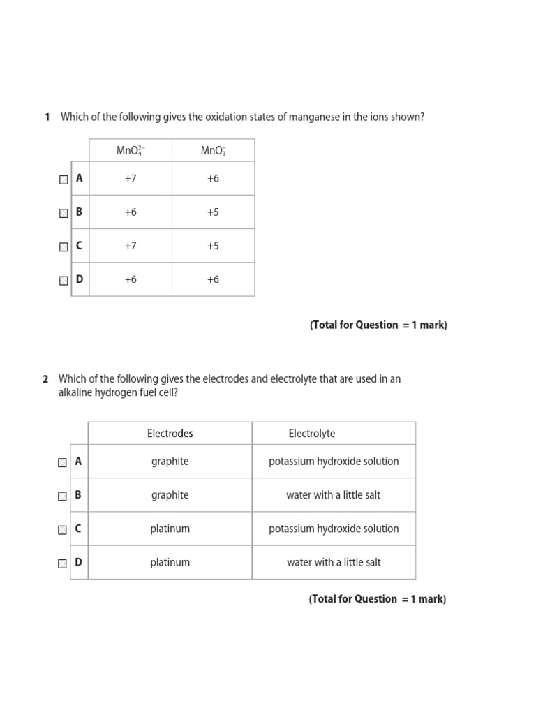 Redox II (Multiple Choice) QP | PDF | Redox | Chemical Equilibrium