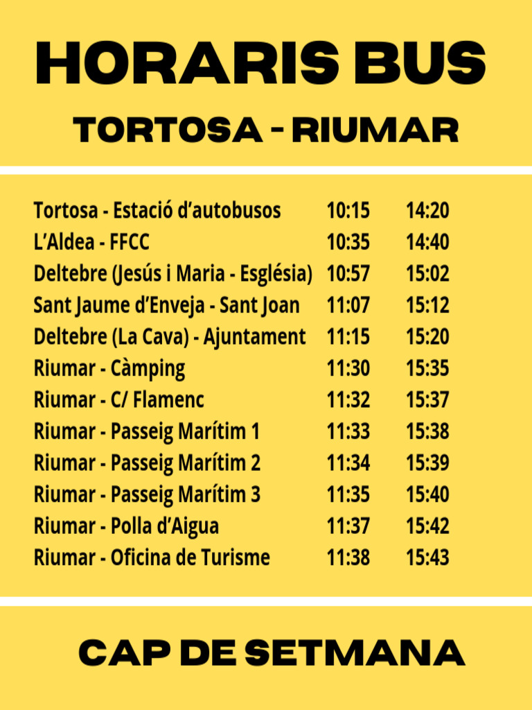 Horaris Bus Tortosa Riumar | PDF