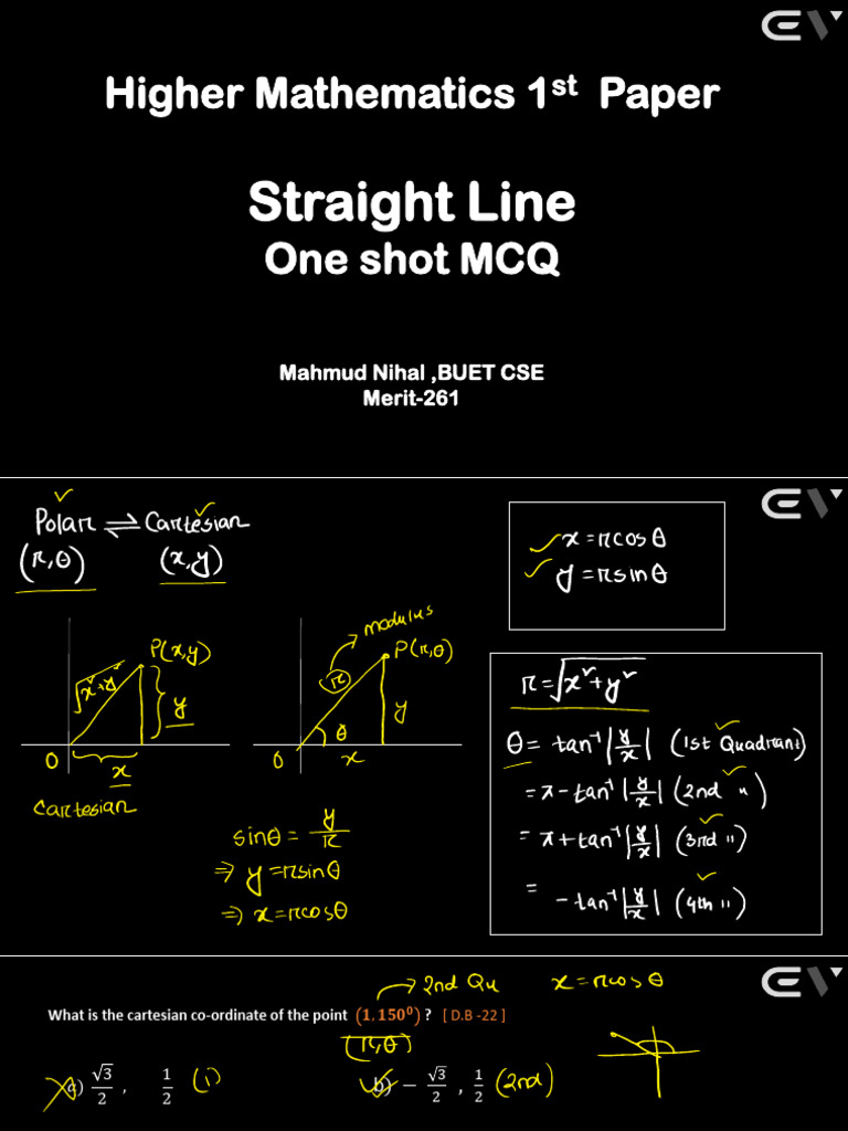Straight Line One Shot MCQ | PDF | Slope | Cartesian Coordinate System