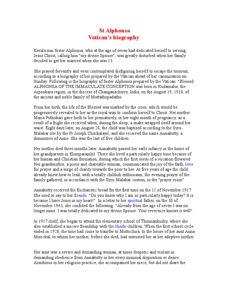 ST Alphonsa: A Biography | PDF | Religious Behaviour And Experience ...