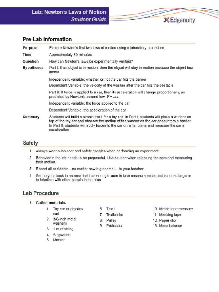 Lab-Newton's Laws of Motion-Student Guide | PDF
