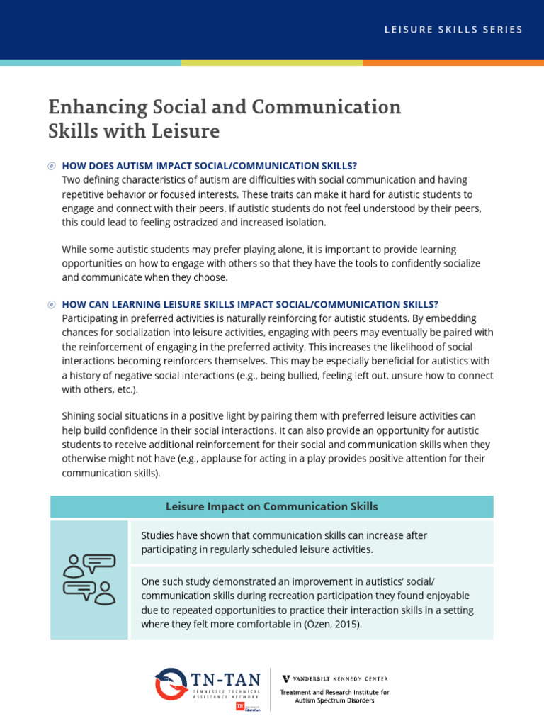 Social Communication Skills Leisure | PDF | Autism Spectrum | Reinforcement