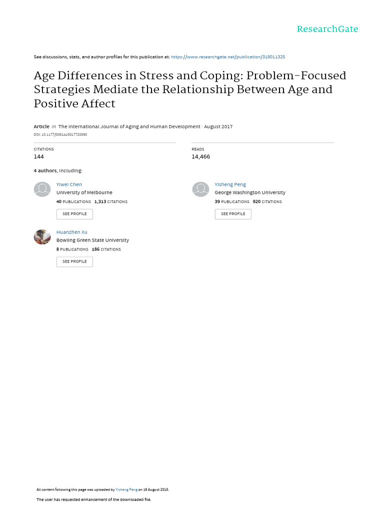 Age Differences in Stress and Coping: Problem-Focused Strategies ...