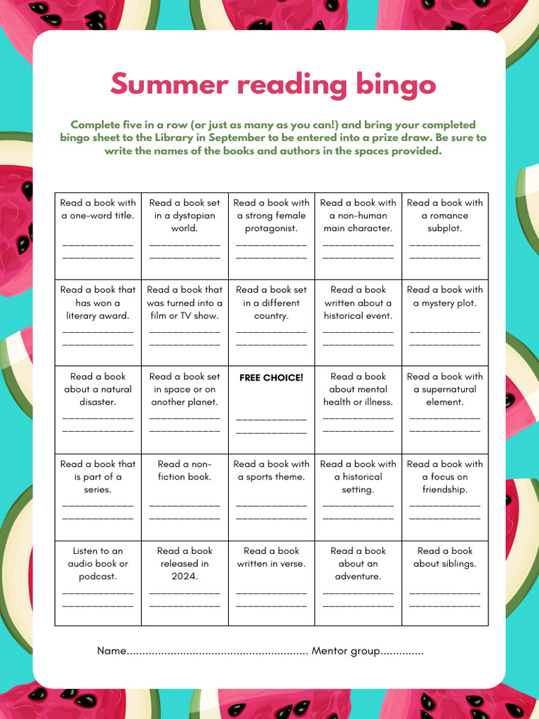 Summer Reading Bingo Challenge | PDF | Books