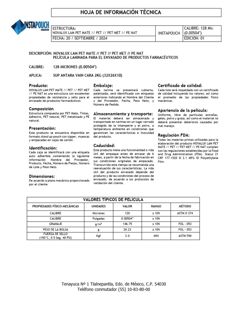 Ficha Tecnica MEE Bolsa Doypack | PDF