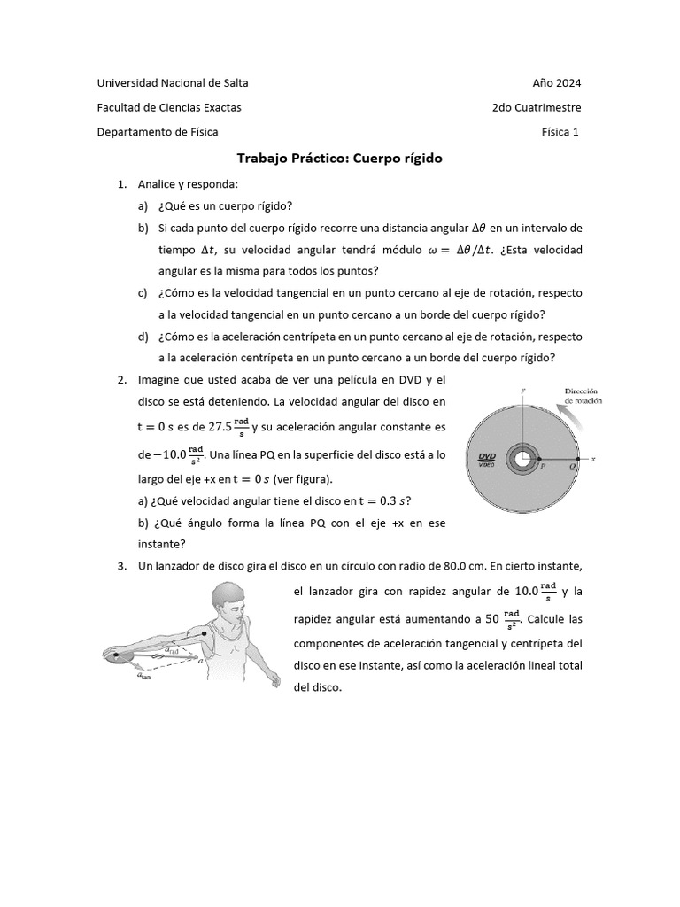 TP 7 Cuerpo rígido 2024 | PDF | Fricción | Momento angular